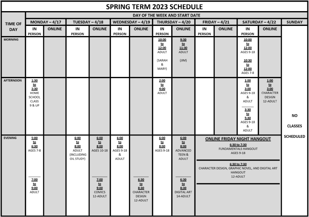 Schedule - The Art Academy