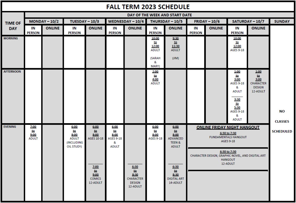 Schedule - The Art Academy