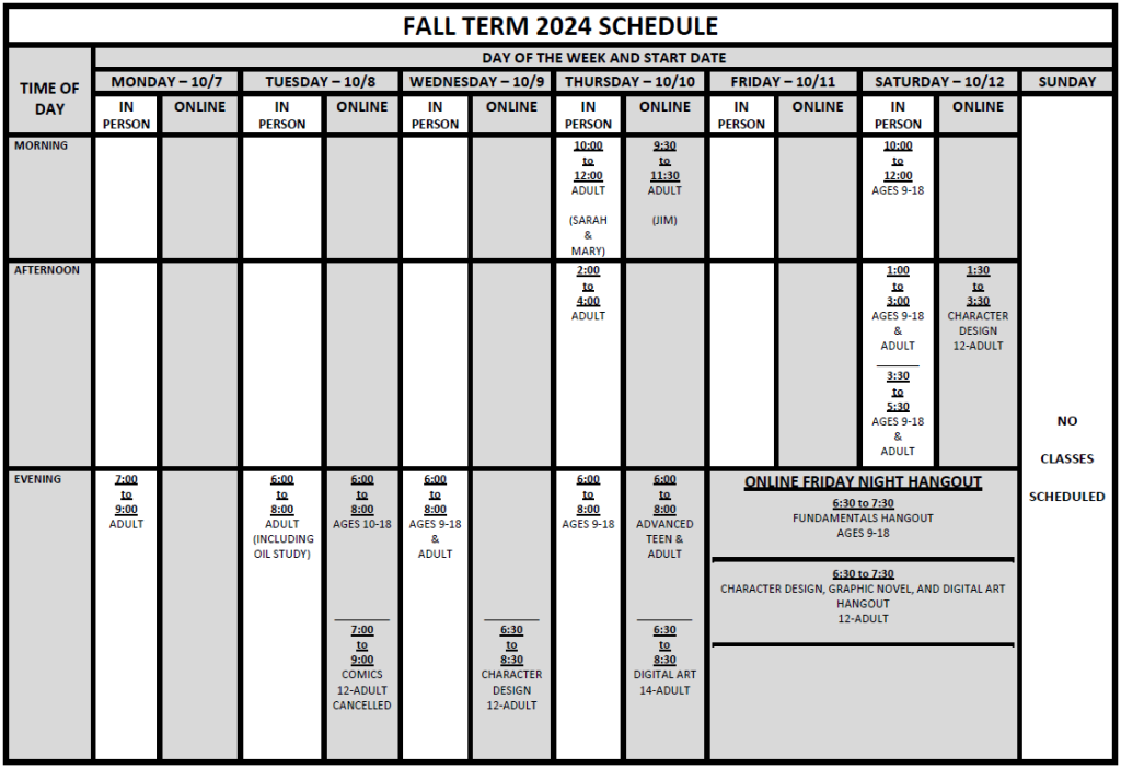Schedule - The Art Academy